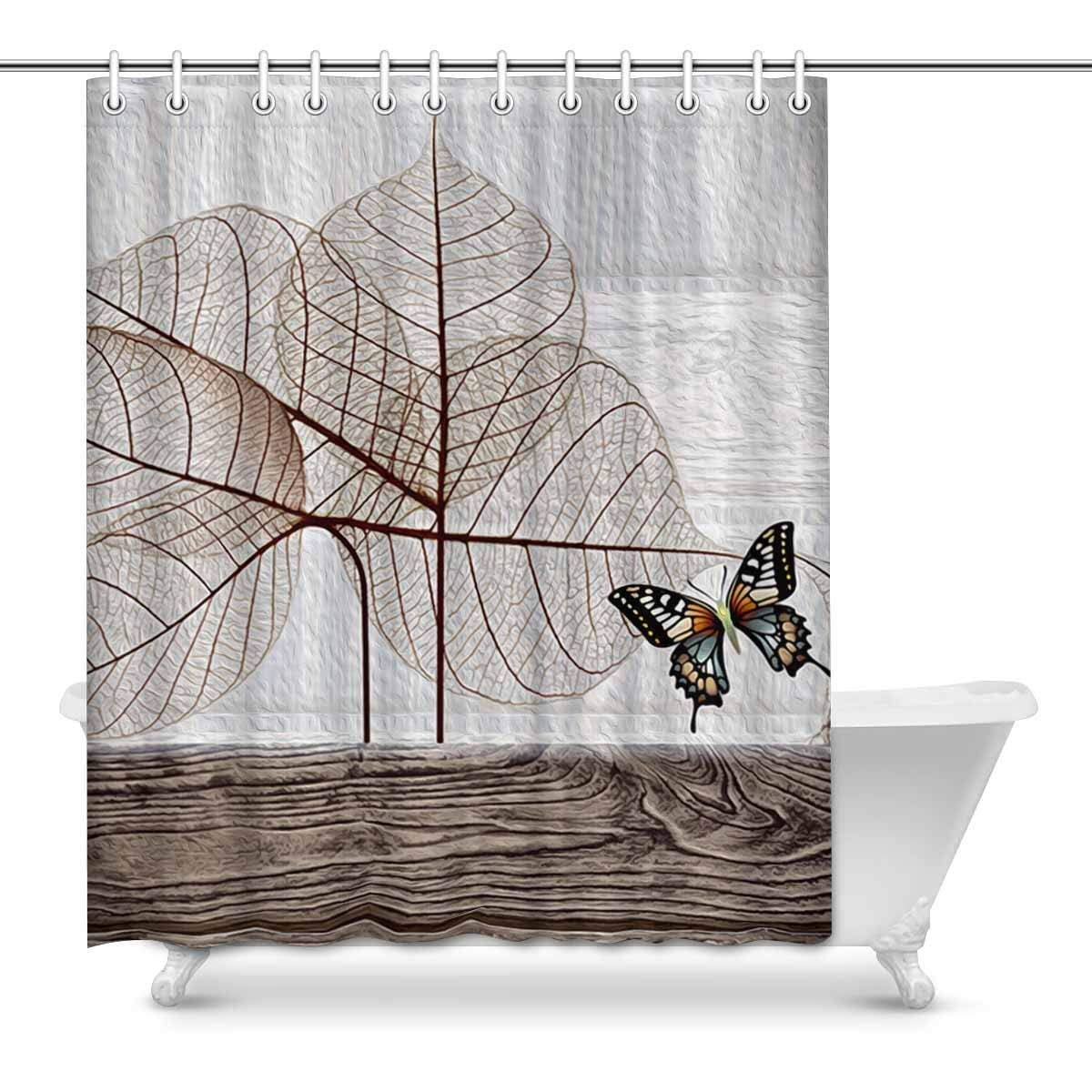 Libin Abstract Art Shower Curtain, Oil Paint Butterflies and Leaves ...
