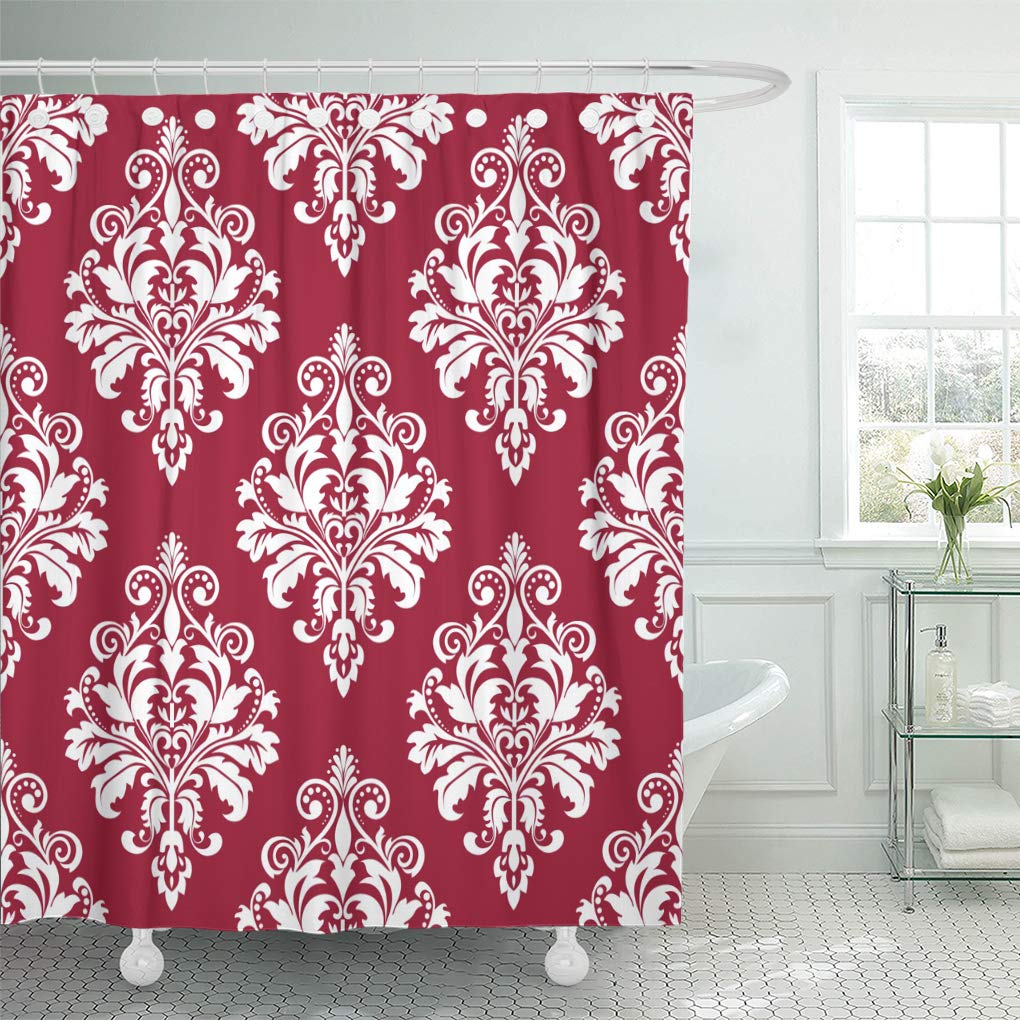 Libin Antique Floral Pattern Baroque Damask Red and White Graphic ...
