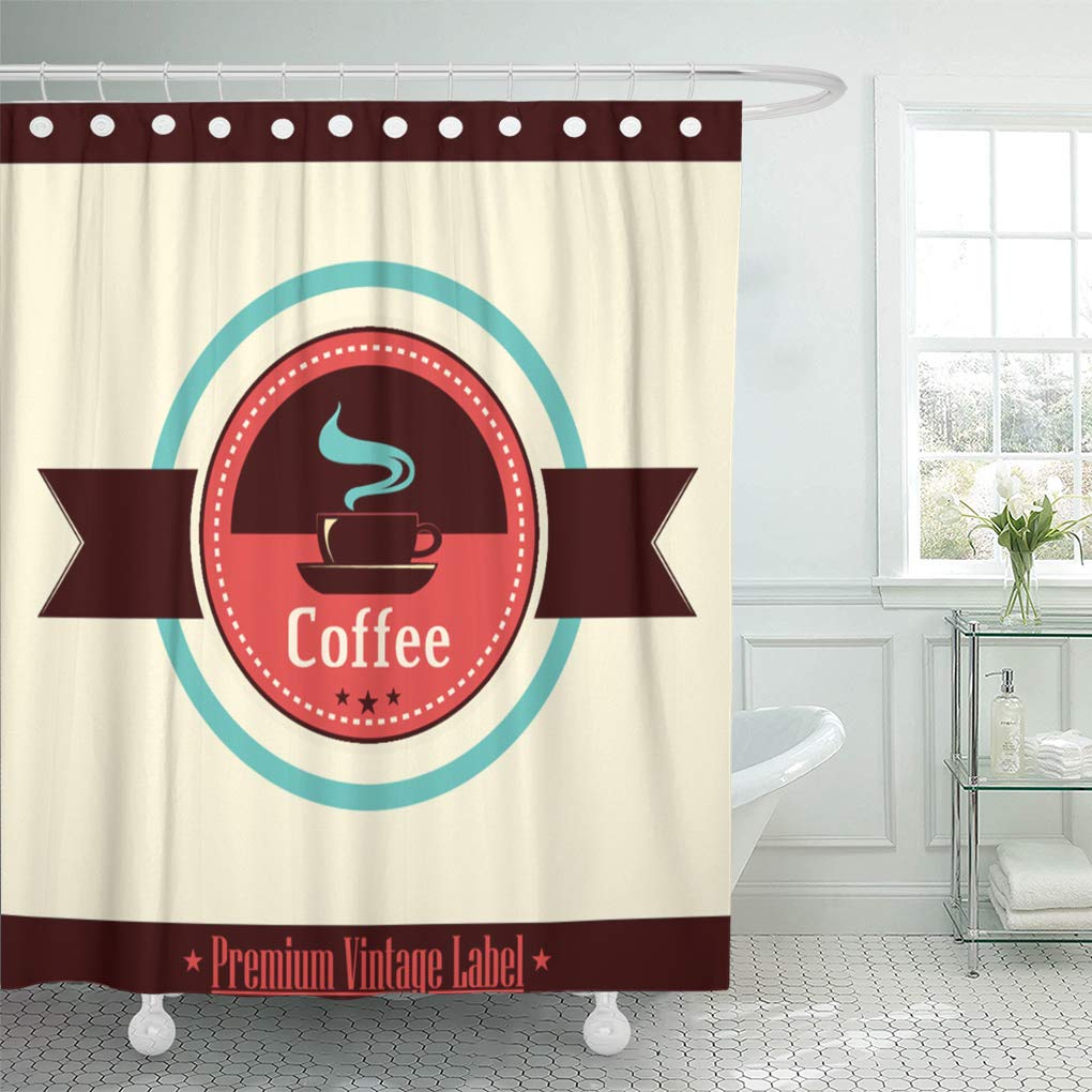 Libin Badge Label Retro Vintage Coffee Antique Bean Border Cafe Shower Curtain 66x72 inch ...