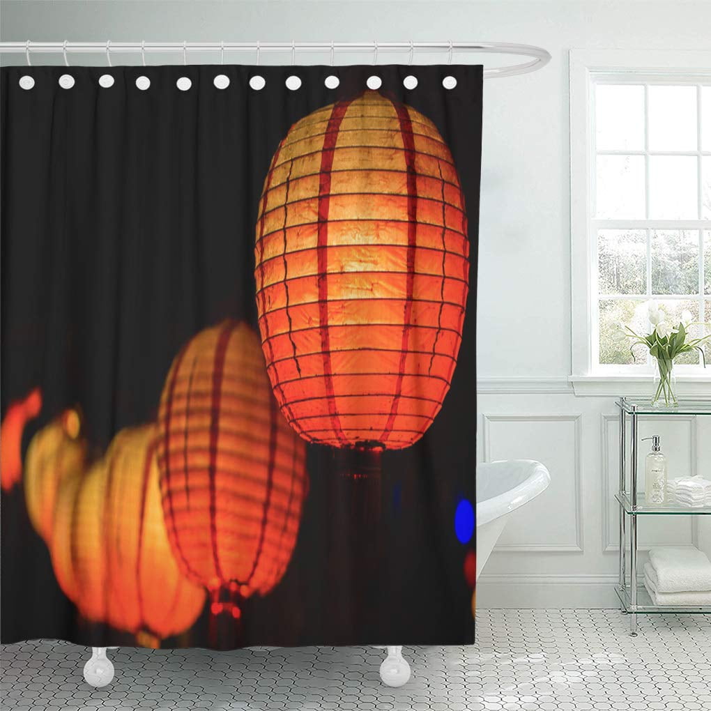 Libin Blossom Black Red Lanterns White Celebration Shower Curtain 60x72 ...