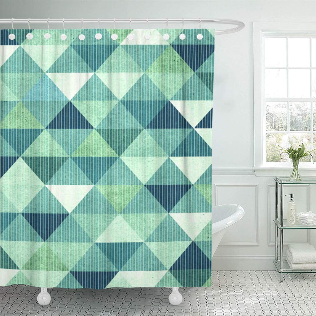 Libin Blue Bridal Modern Lines Geometric Green Weddings Engagement Fiance Shower Curtain 66x72 ...