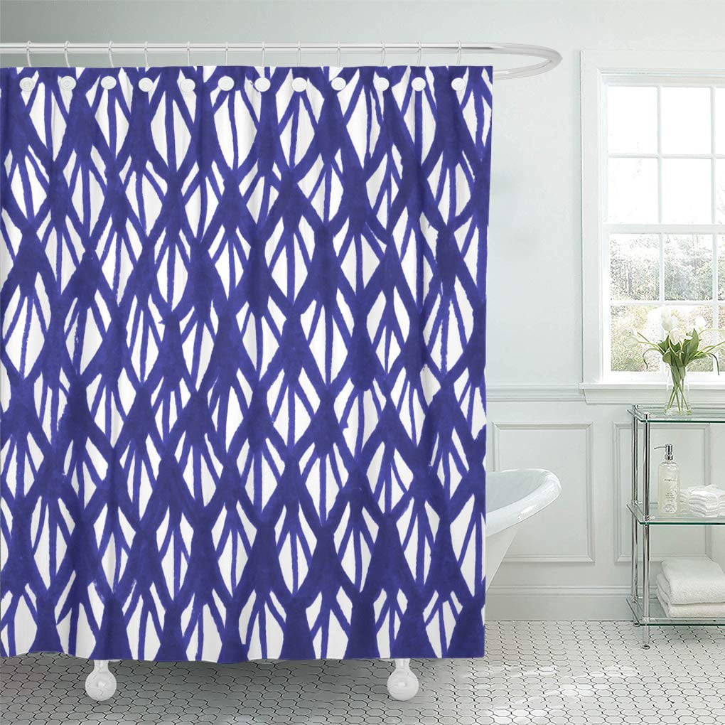 Libin Blue Hand Watercolor Floral Pattern Grid and Vitrage Paint Shower ...