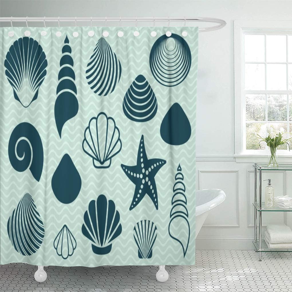 Libin Blue Seashell of Various Sea Shells and Starfish Silhouettes ...