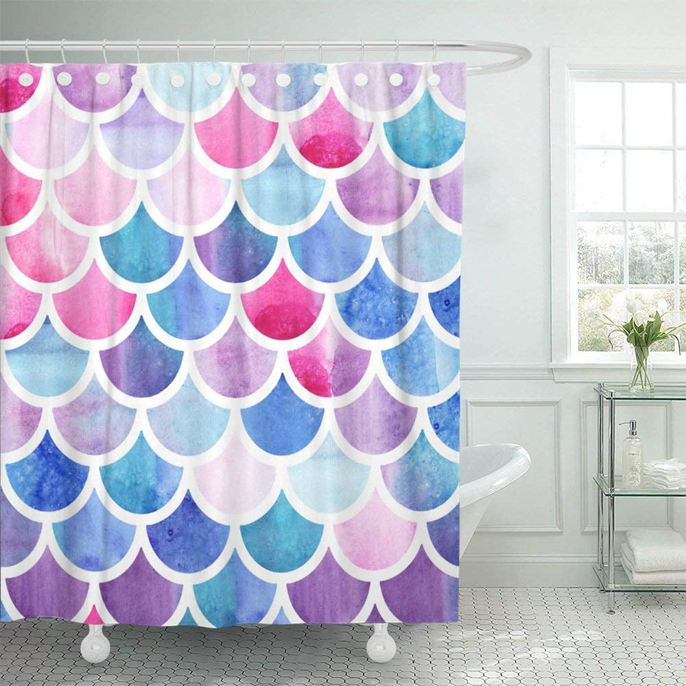 Libin Blue Skin Mermaid Scales Watercolor Fish Bright Summer Pattern ...