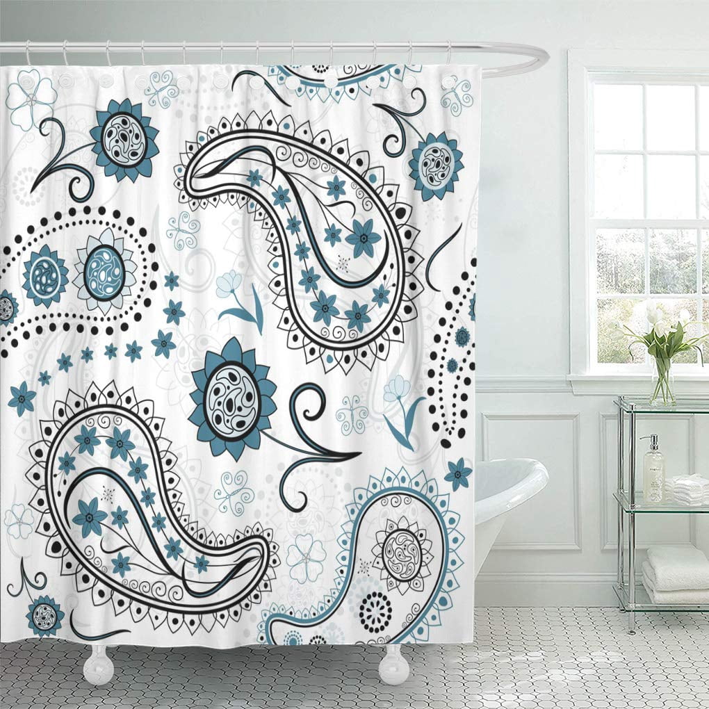 Libin Blue White Seamless Floral Pattern Paisley and Flowers Vector ...