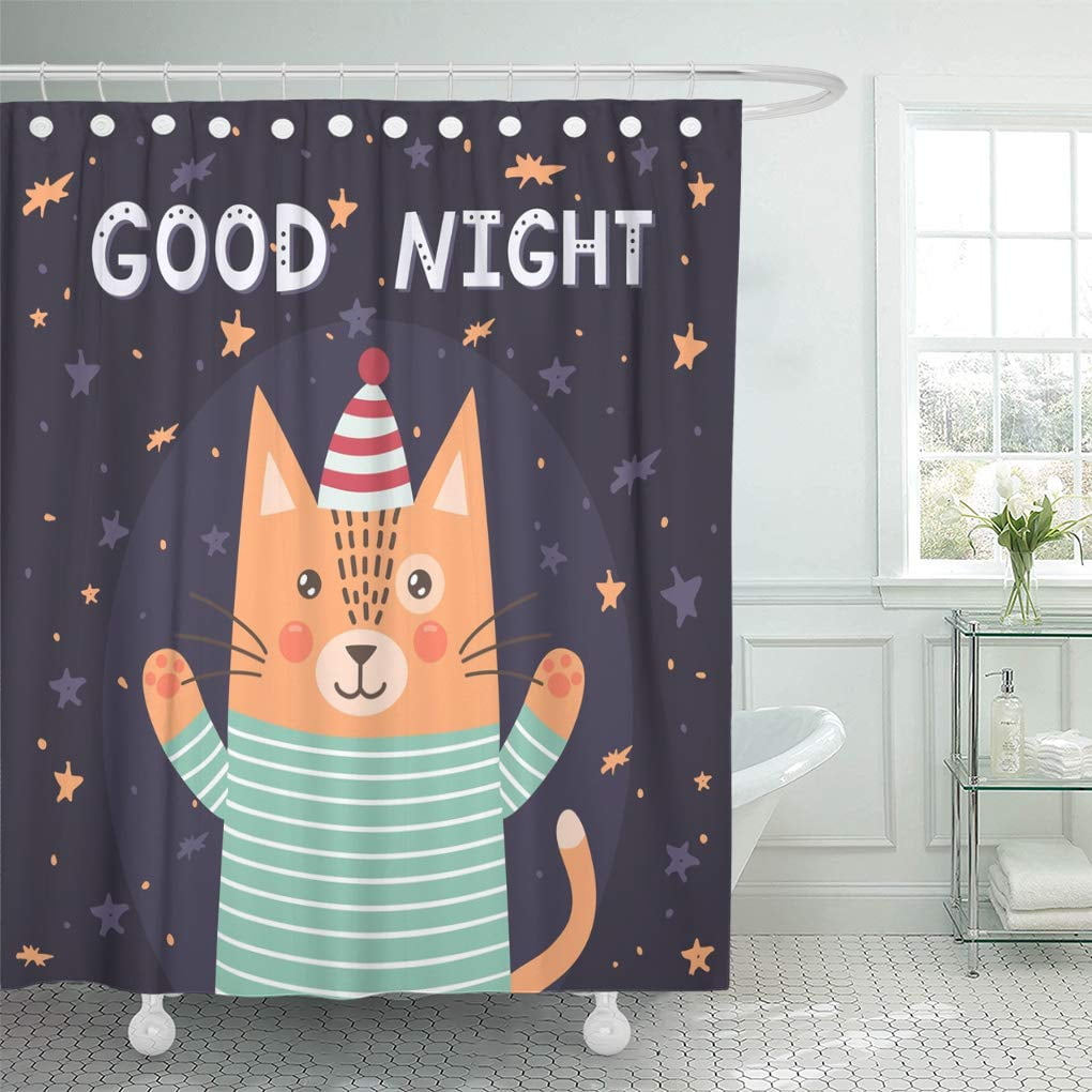 Libin Book Blue Good Night Cute Cat Colorful Baby Shower Curtain 60x72 ...