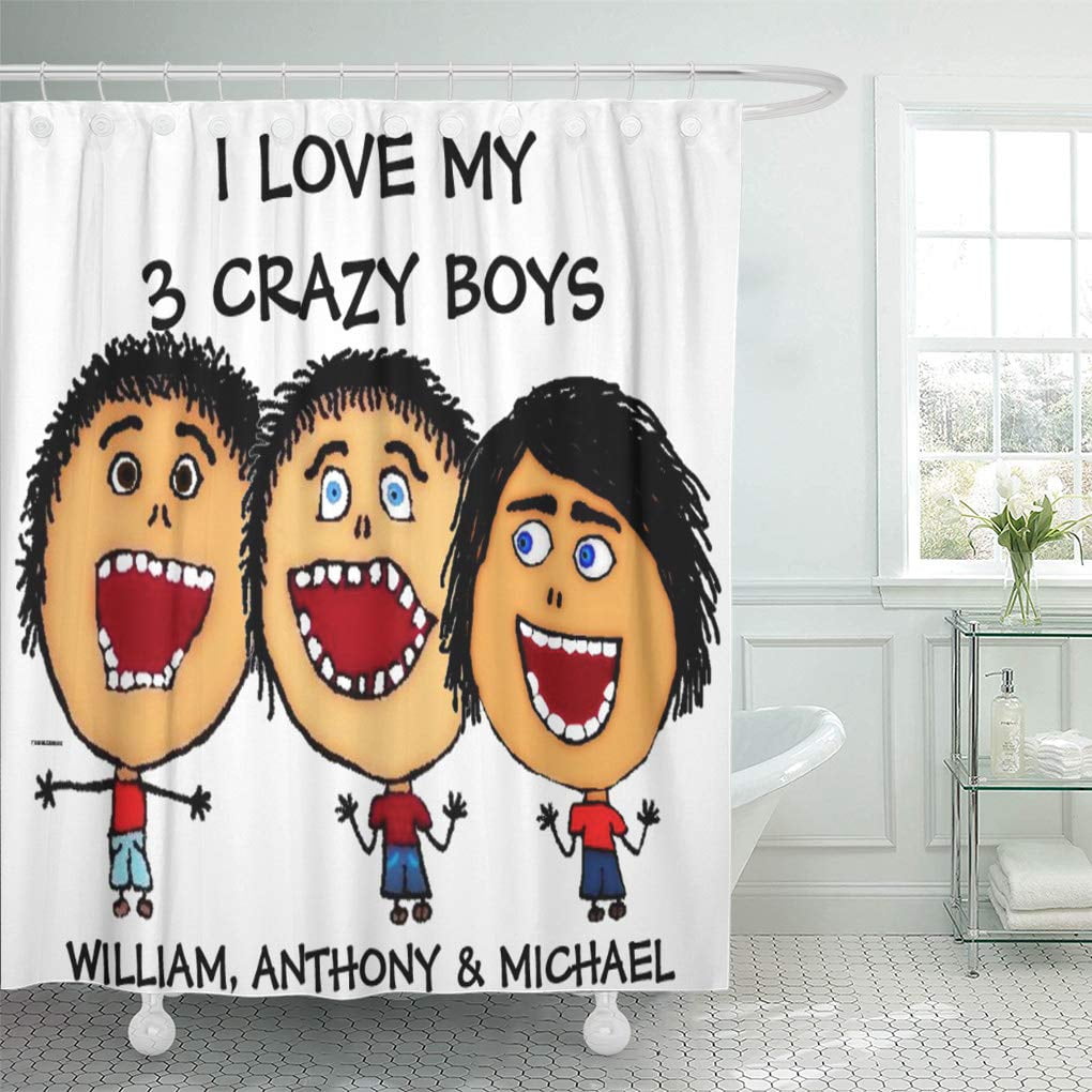 Libin Boys I Love My Three Sons Cartoon Family People Shower Curtain ...