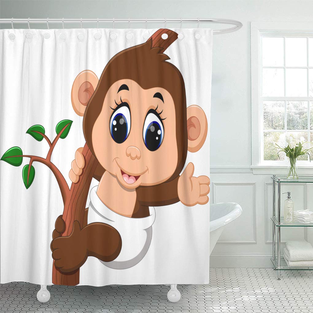 Libin Brown Adorable of Cute Cartoon Monkey Africa Ape Shower Curtain ...