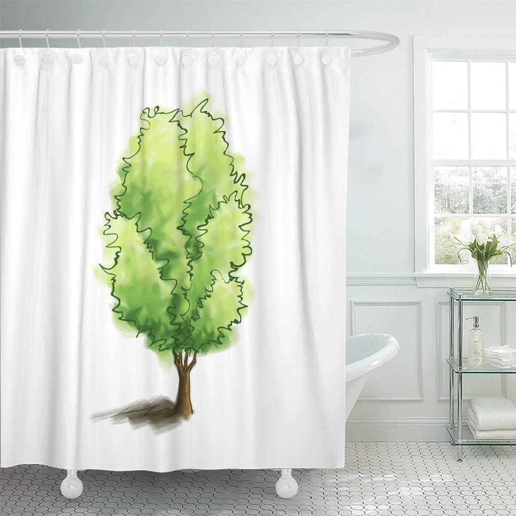Libin Brown Brush Green Color Watercolor Tree White Water Stroke Shower ...