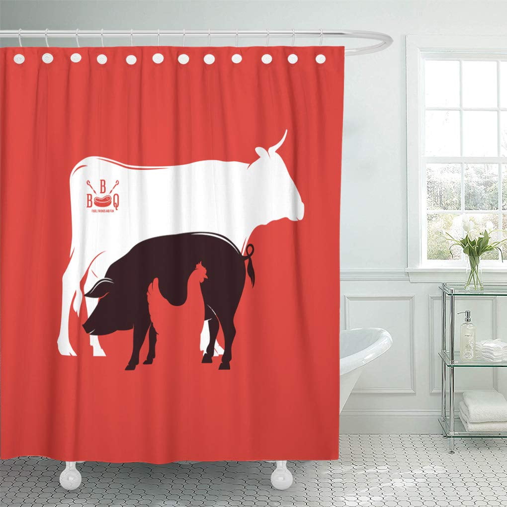 Libin Butcher Silhouette of Farm BBQ Time Cuts Barbecue Shower Curtain ...