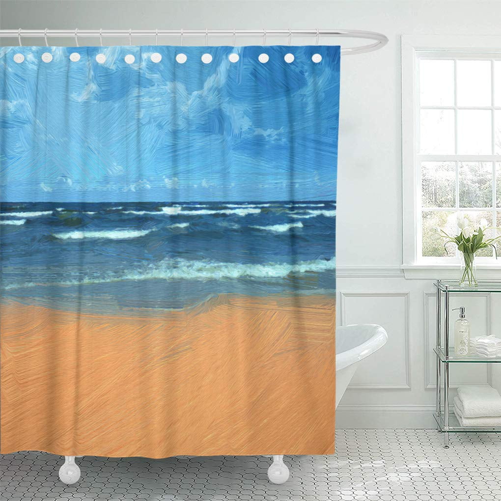 Libin Coast Sea and Beach Illustration in Oil Painting Style Shore ...