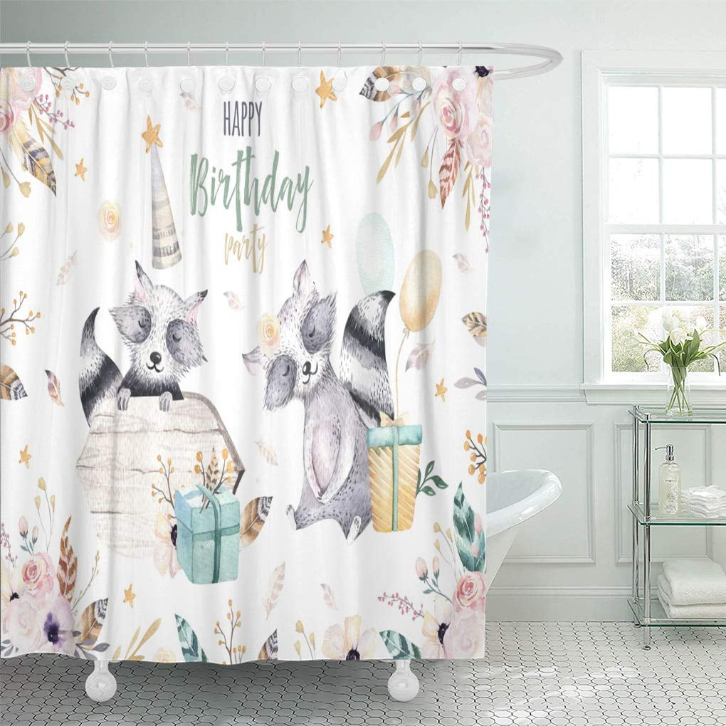 Libin Cute Baby Racoon Nursery for Children Bohemian Watercolor Shower ...