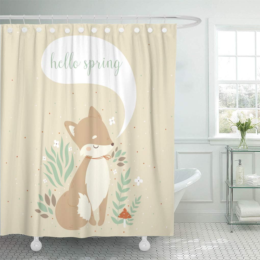 Libin Cute Cartoon Foxes Leaves Berries Mushrooms Hello Spring Text ...