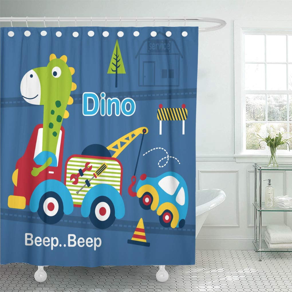 Libin Dino and Tow Truck Funny Cartoon Baby Car Shower Curtain 60x72 ...