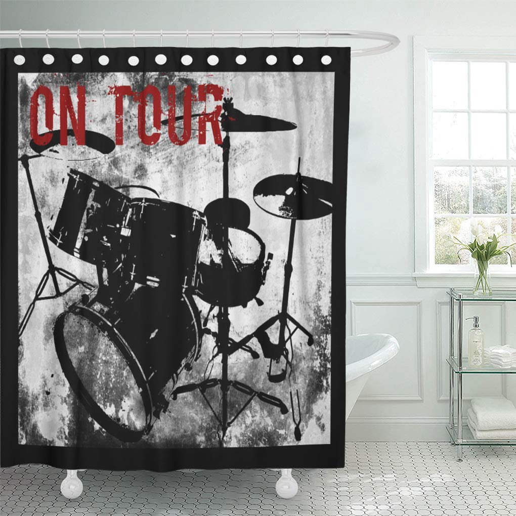 Libin Drums Decorative Rock N Roll Band Theme Shower Curtain Kit, 60x72 ...