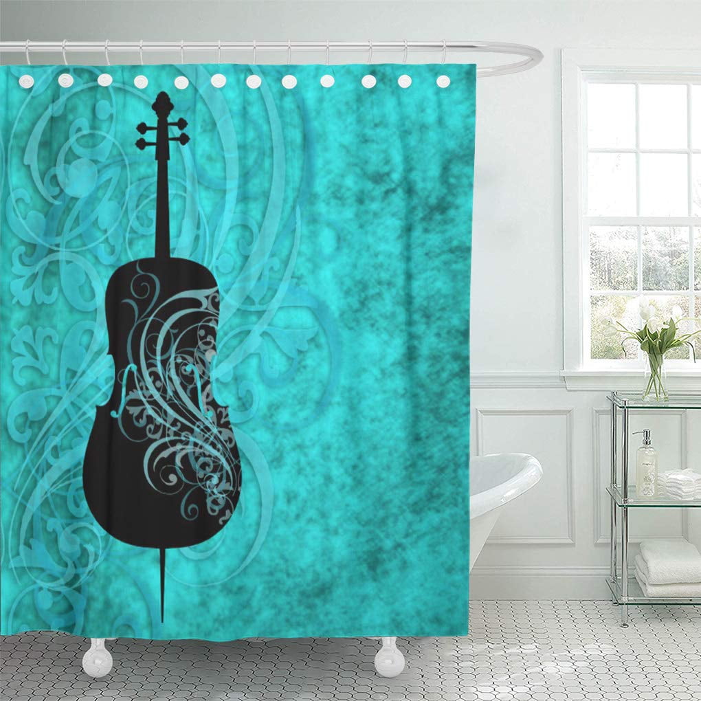 Libin Elegant Teal Rococo Cello Vintage Trendanista Chic Shower Curtain ...