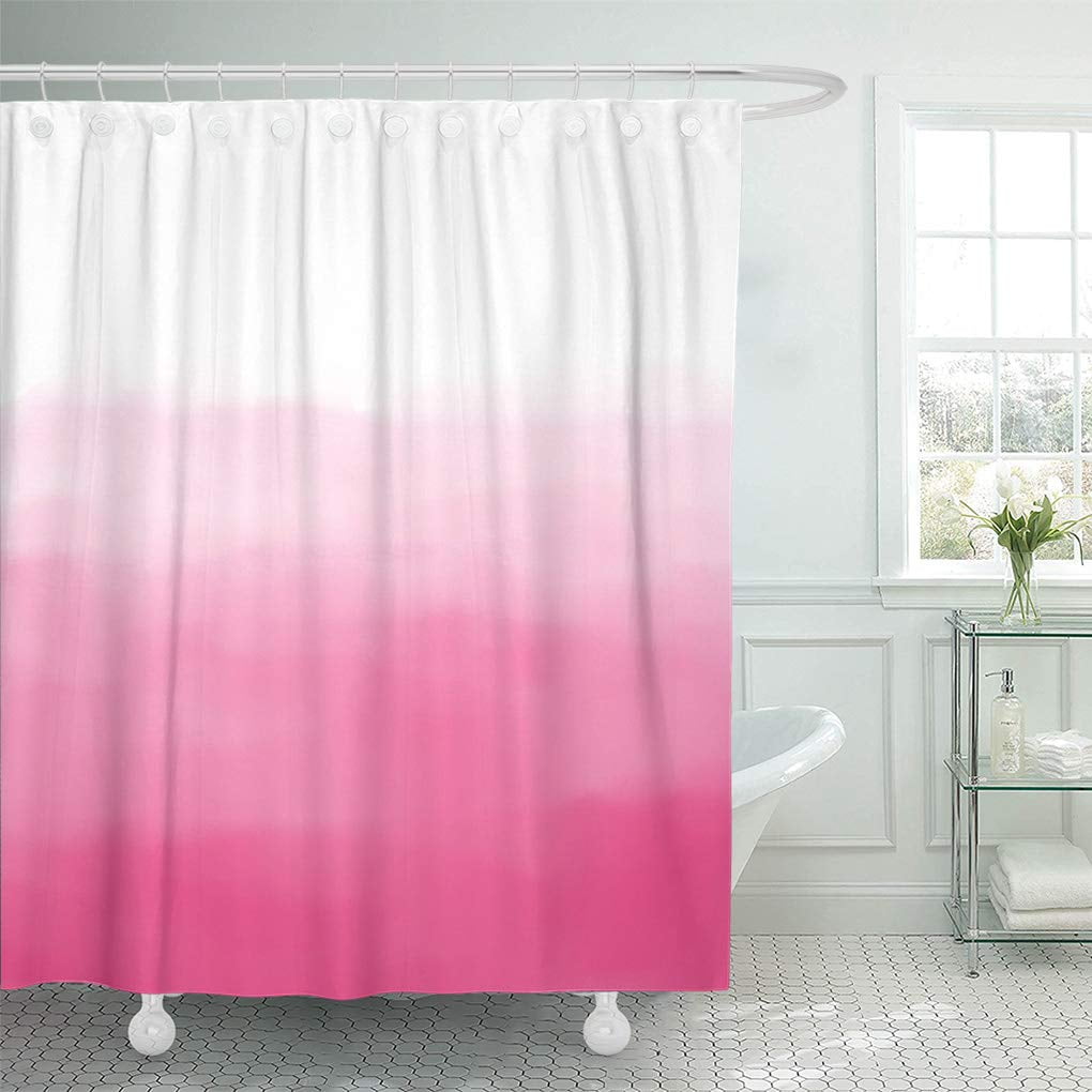 Libin Gradient Pink Watercolor Ombre Modern White Girly Shower Curtain ...