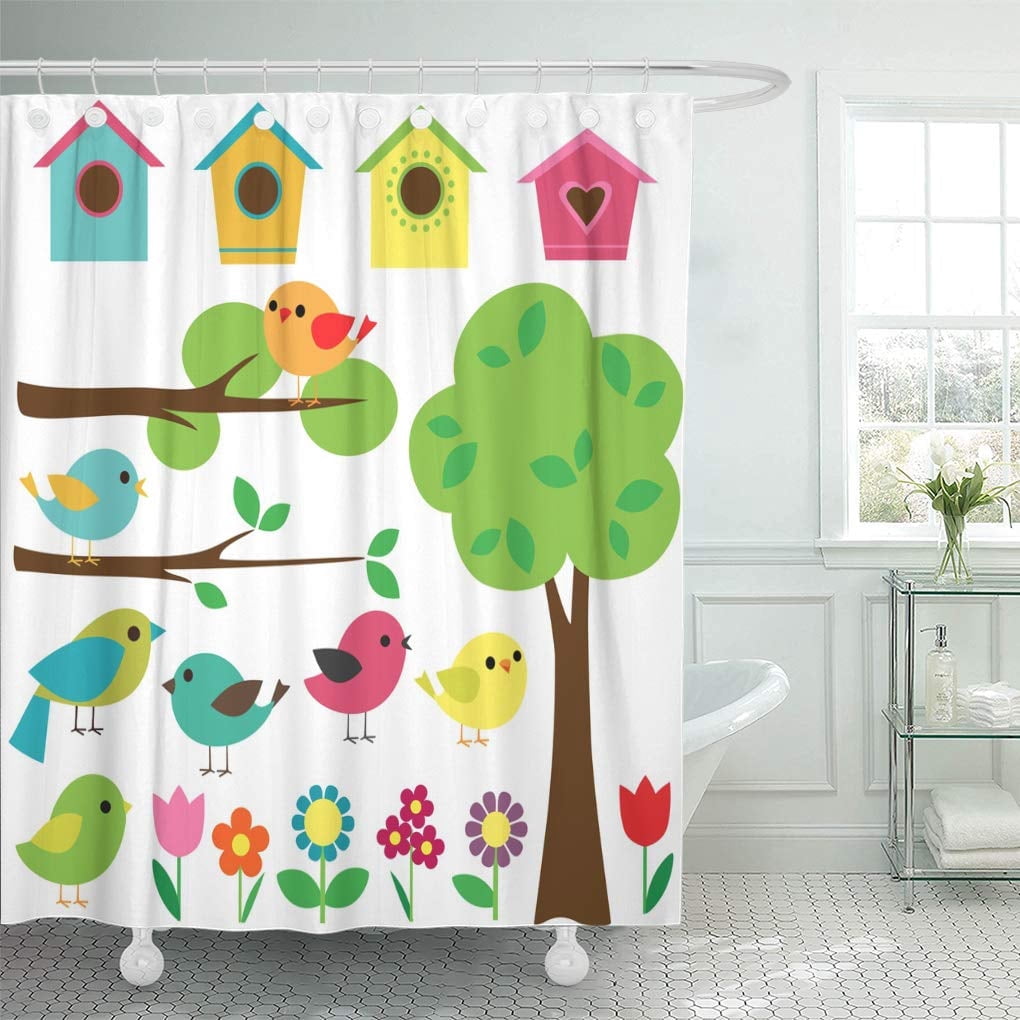 Libin Green Kid Birds with Birdhouses Trees and Flowers Cute Spring ...