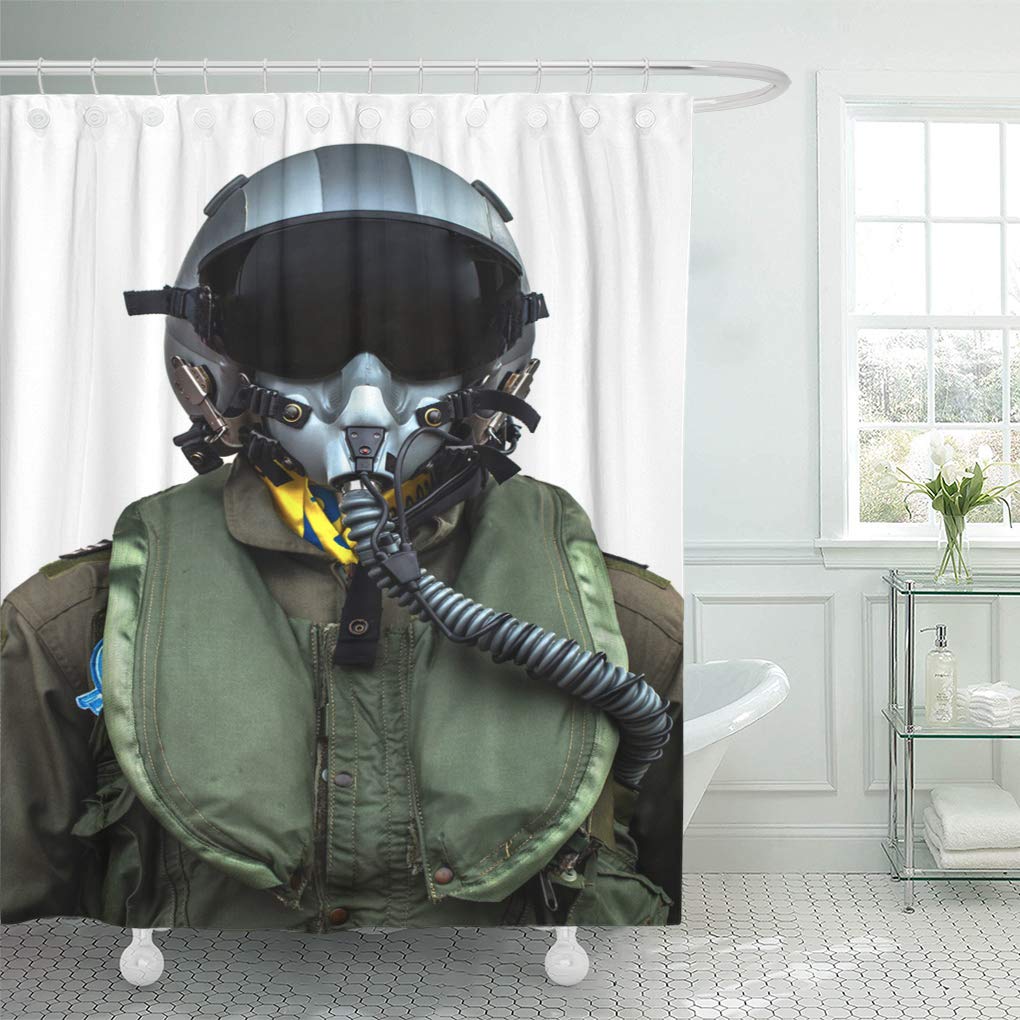 Libin Jet Black Fighter for Pilots Suit on White Helmet Shower Curtain ...