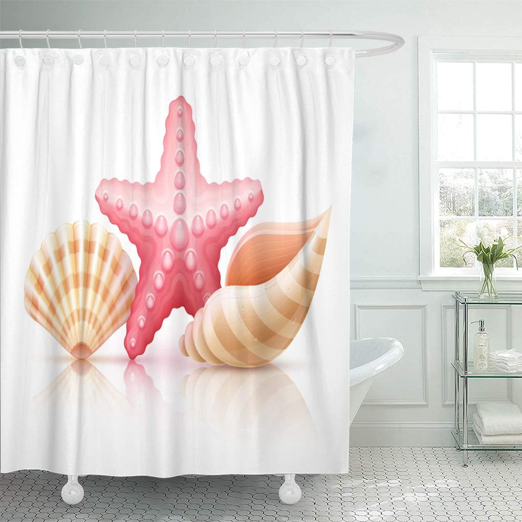 Libin Red Realistic of Summer Sea Shells and Starfish White Shower ...