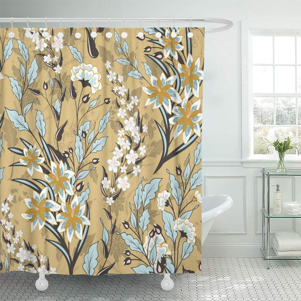 Libin Vintage Seamless Floral Pattern on a Black Background Spring Flowers Shower Curtain 60x72 ...