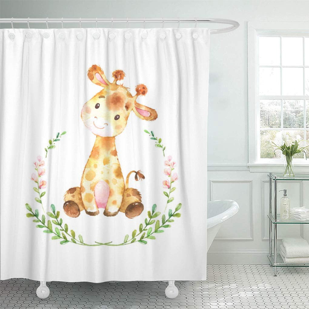 Libin Watercolor Giraffe Nursery Cute Kids Room Baby Shower Curtain ...