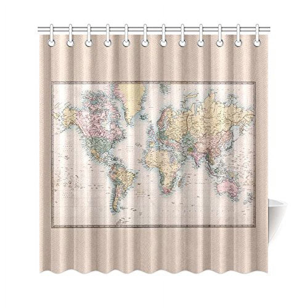 Libin World Map Shower Curtain, Educational Chart Polyester Fabric ...