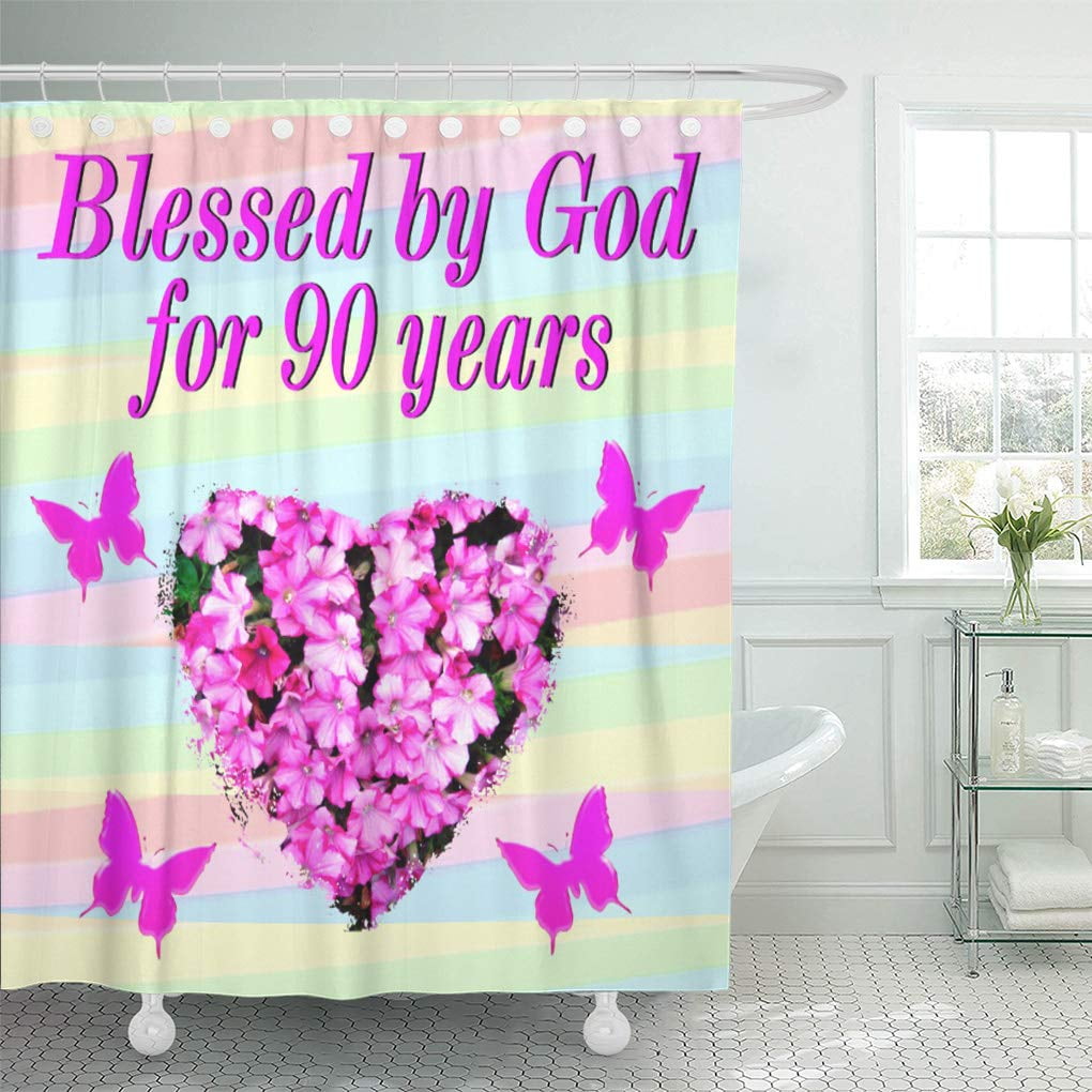 Libin Years Pretty Pink 90Th Birthday Old Blessed Happy Shower Curtain ...