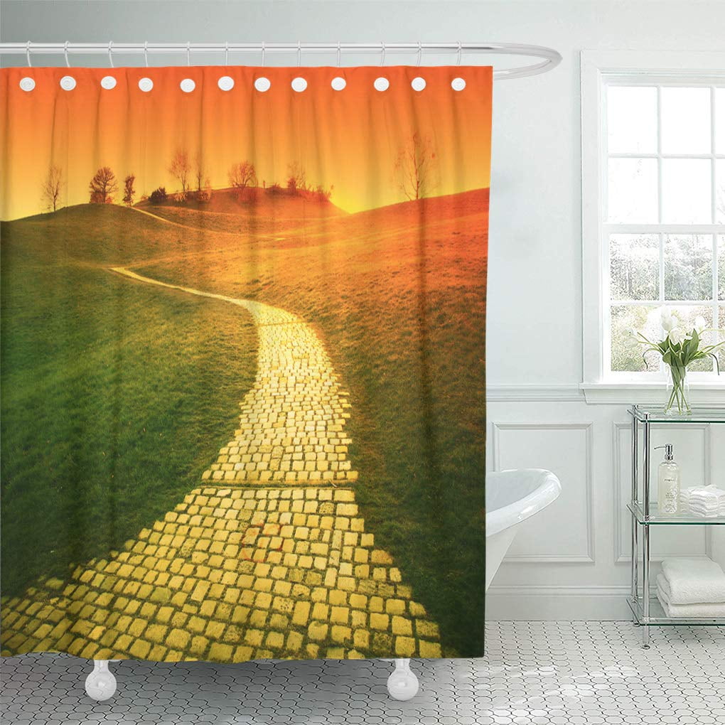 Libin Yellow Road Orange Sunset Over Hill Paved Walkway Green Brick ...