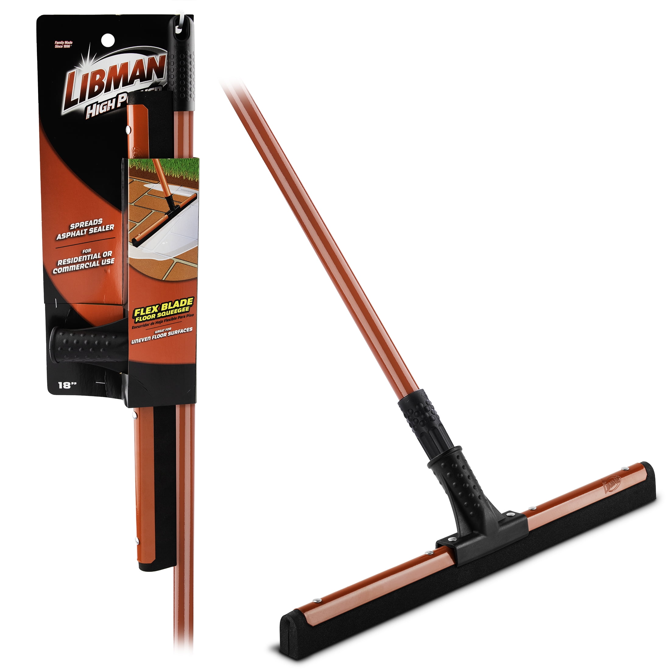 "Libman Commercial Rubber 18"" Flex Blade Floor Squeegee with Red Steel ...