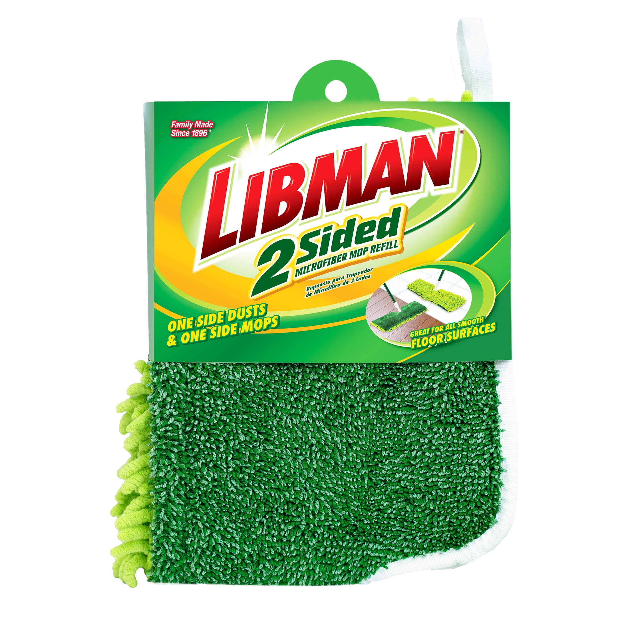 Libman 2-Sided Wet & Dry Microfiber Mop Refill, Green Velcro Gripper ...