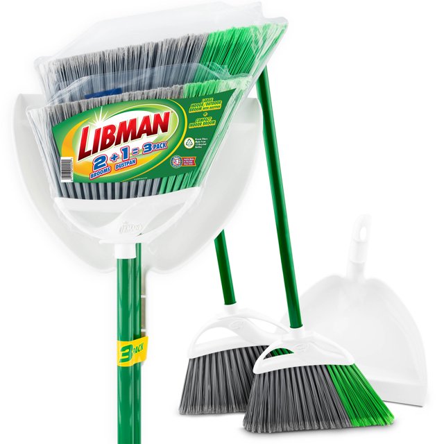 Libman Precision Angle Brooms and Dust Pan Value Pack, 2-Pack, Green ...