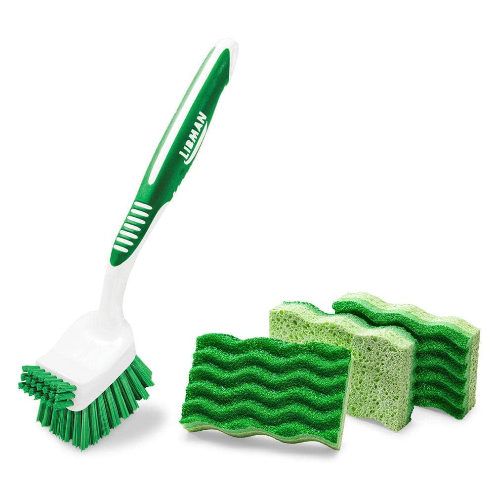 Libman Big Job Kitchen Brush and Medium-Duty Cleaning Sponges Combo Kit ...