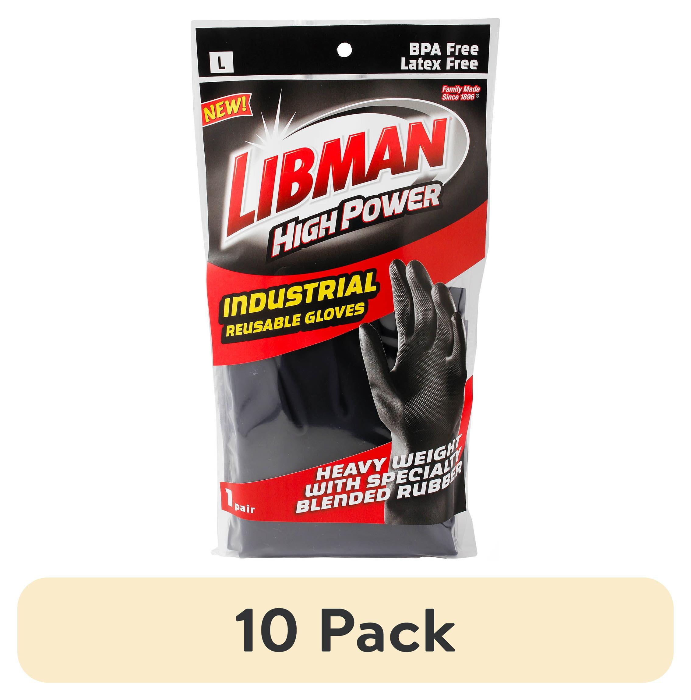 (10 pack) Libman Black Industrial Grade Rubber Blended Reusable Gloves ...