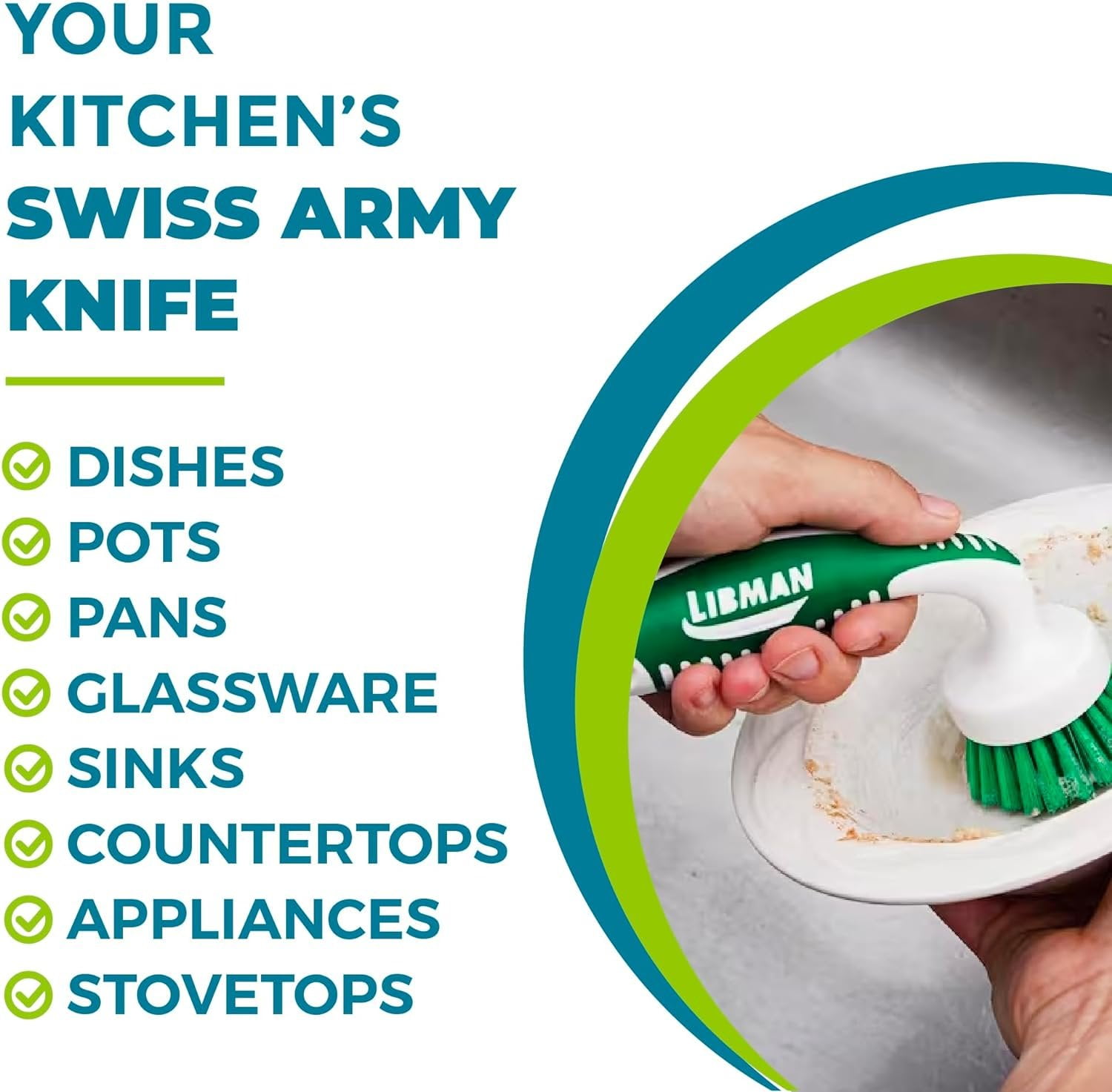 Libman Curved Kitchen Brush Set - Multifunctional Cleaning Scrub ...