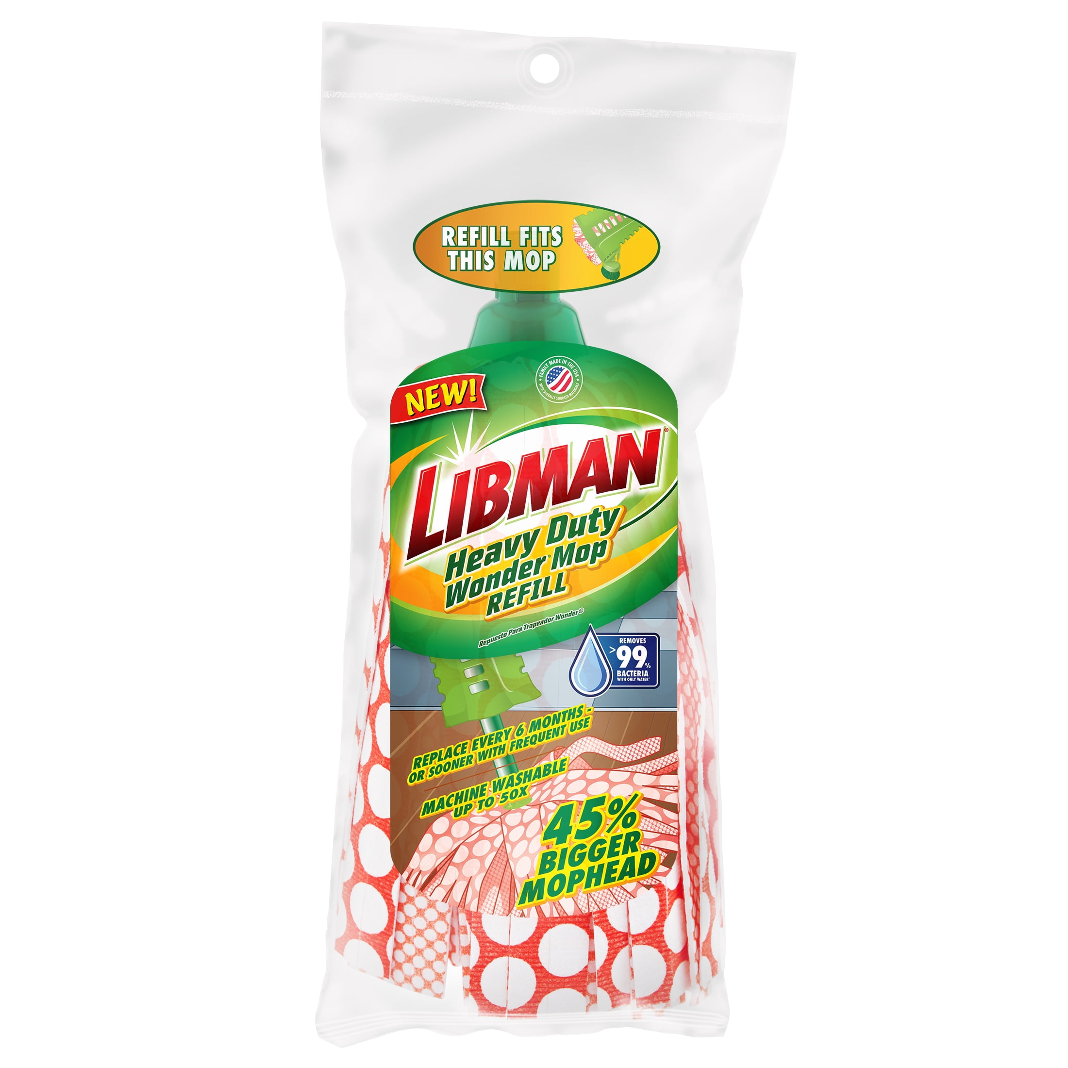Libman Heavy Duty Wonder Mop Refill Orange / White Microfiber Snap-On ...