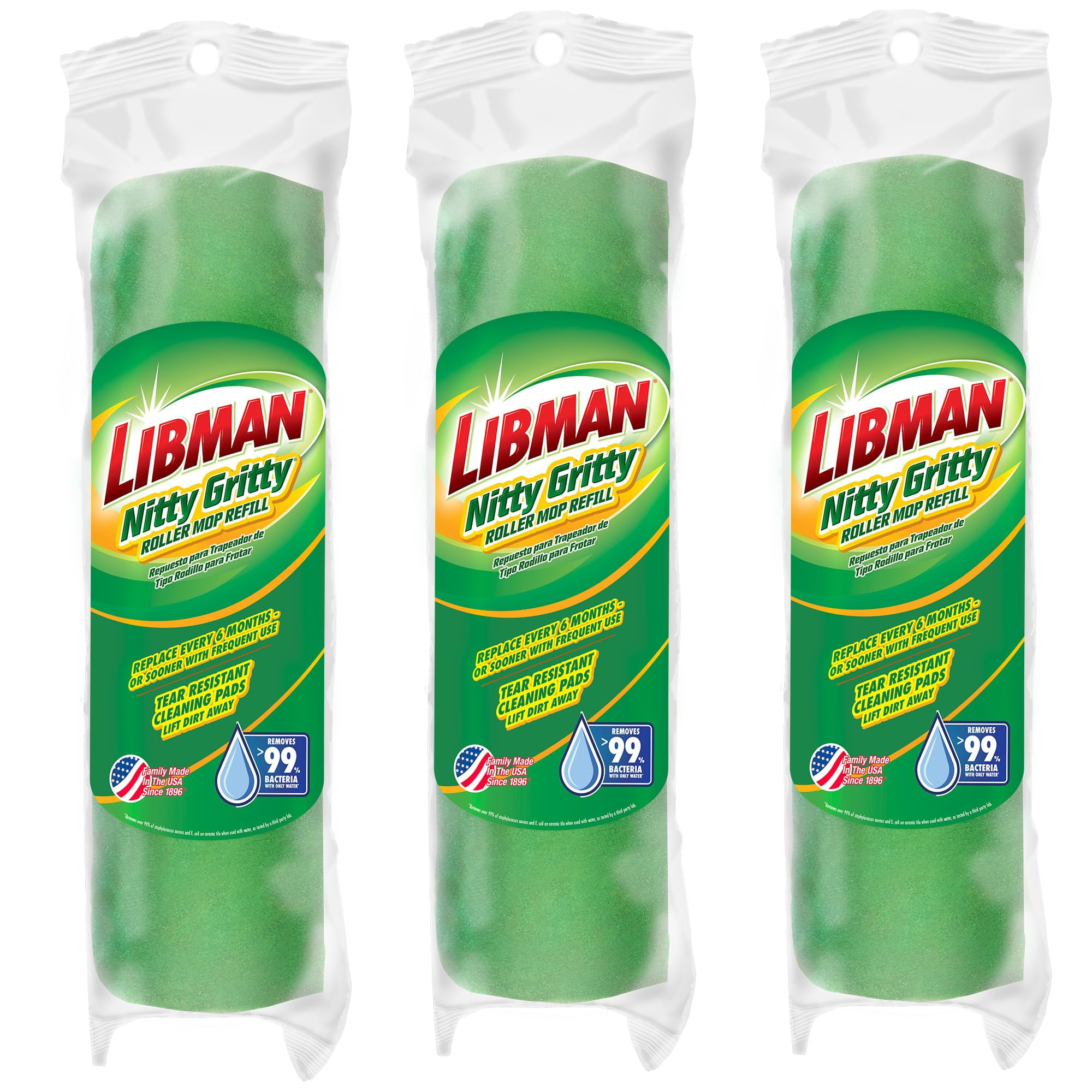 Libman Nitty Gritty Roller Mop Refills, Green, Yellow, 3 Pack - Walmart.com
