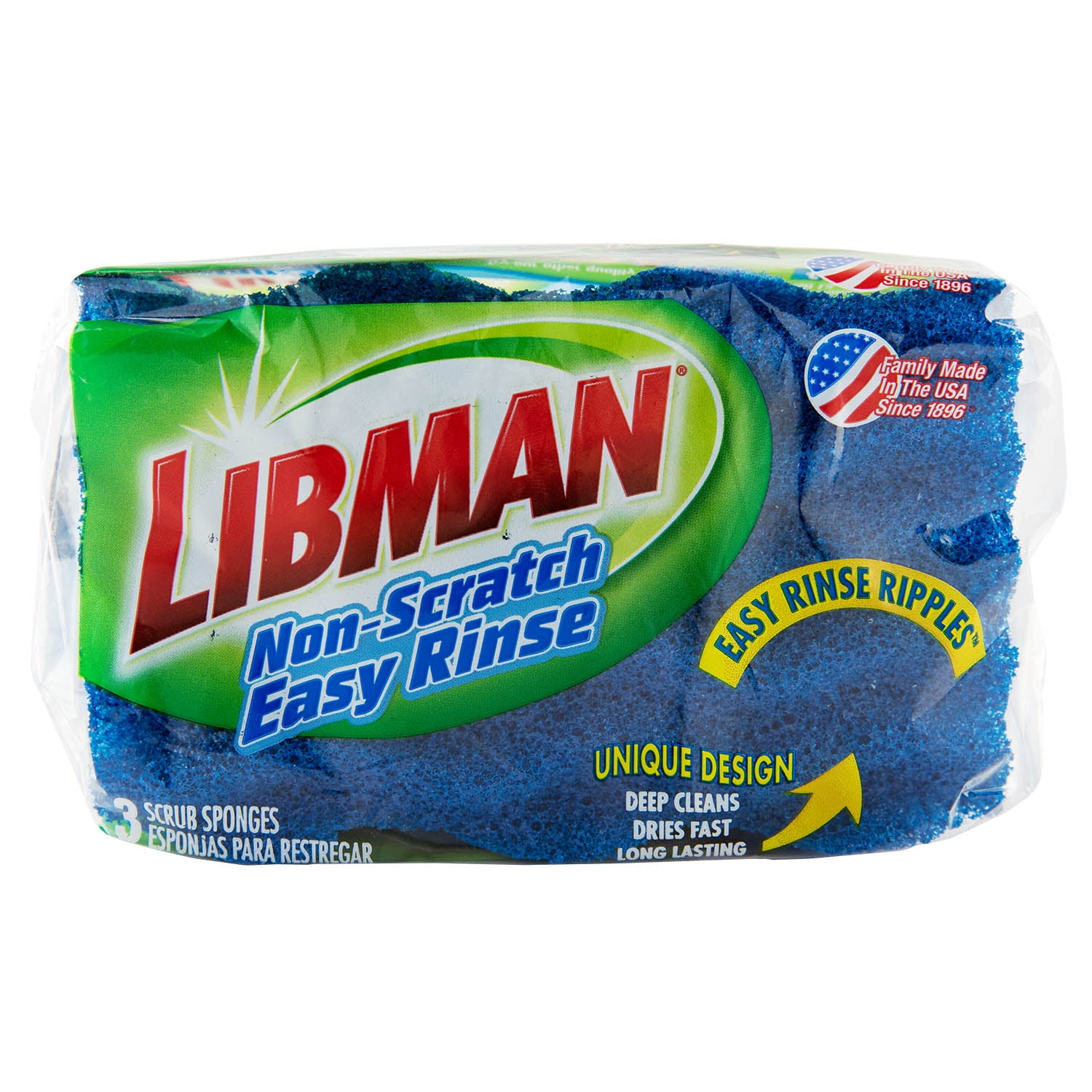 Libman Easy Rinse Sponge, Light Duty, 3-Pack, Grooved Scrubbing Surface ...