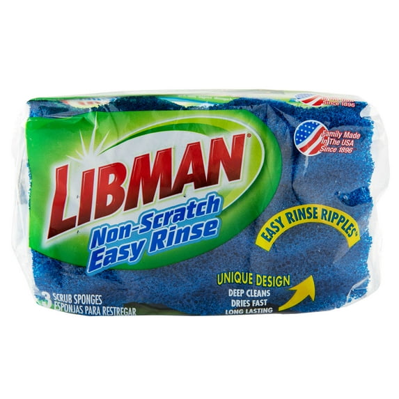 Libman Easy Rinse Sponge, Light Duty, 3-Pack, Grooved Scrubbing Surface ...