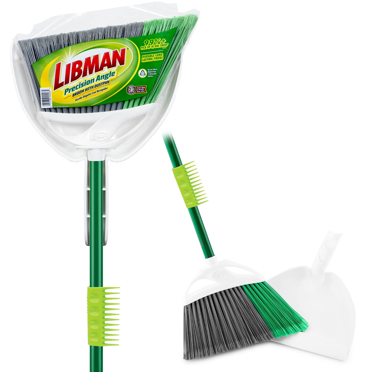 Libman Precision Angle Broom with Upright Dust Pan for House Floors, Green White - Walmart ...
