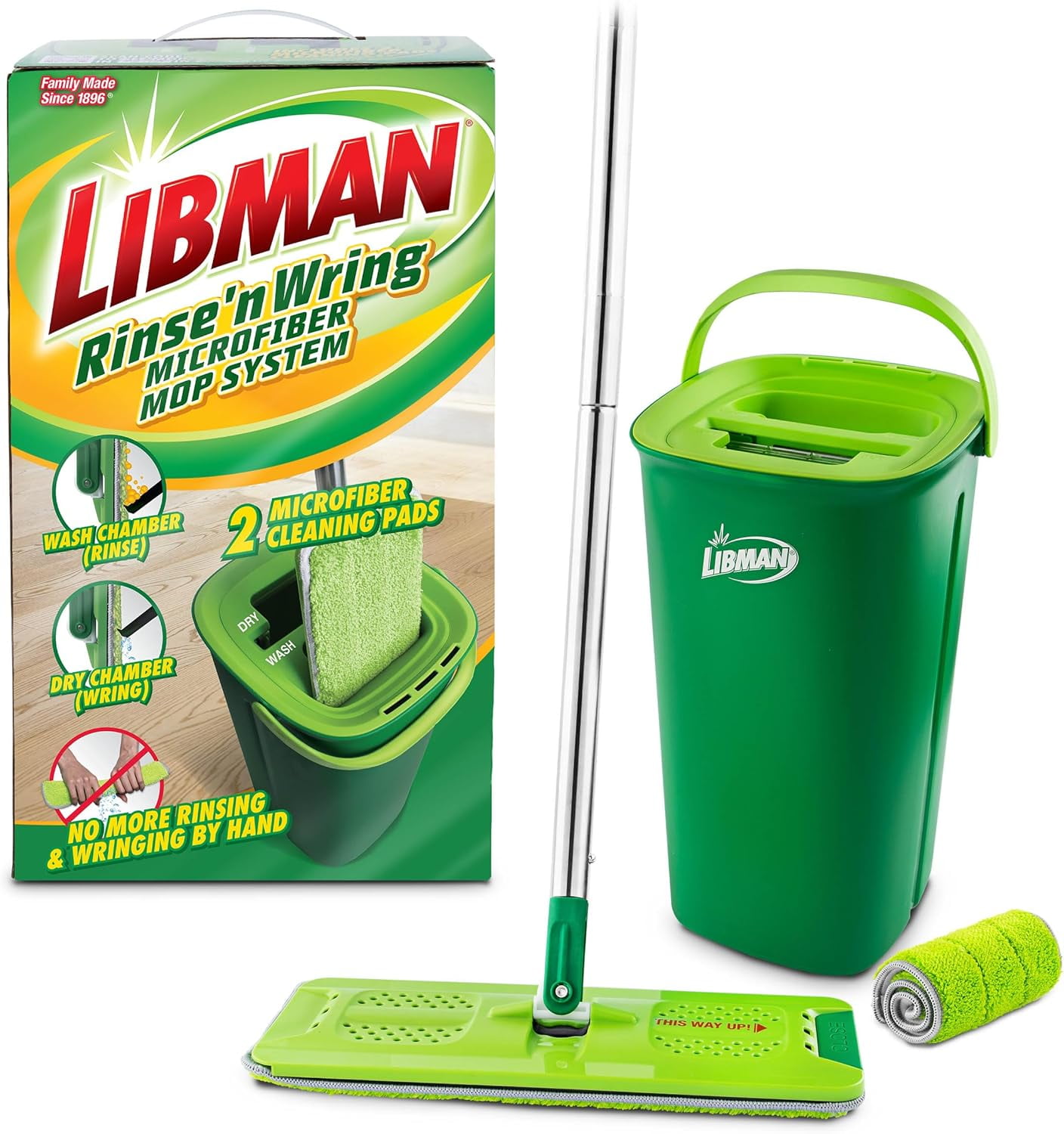 Libman Rinse 'n Wring Mop and Bucket System, Microfiber Dry Wet Mop for ...