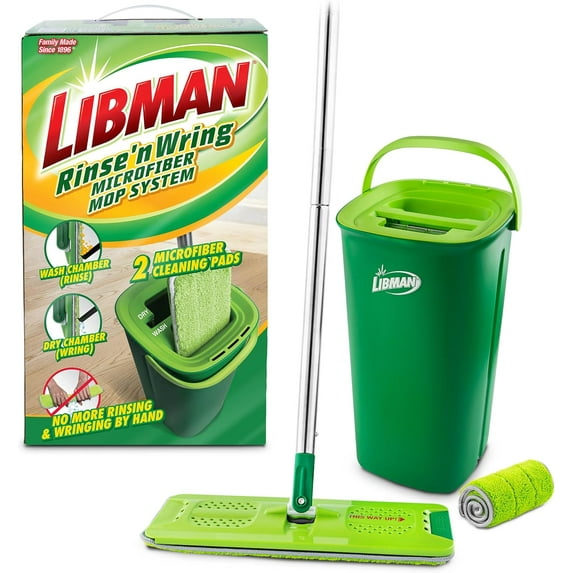 Libman Rinse 'n Wring Mop and Bucket System, Microfiber Dry Wet Mop for ...