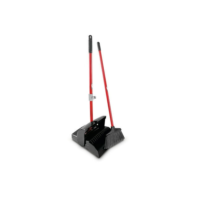 Libman Red Steel Handle Lobby Broom and Dust Pan Set with Closed Lid ...