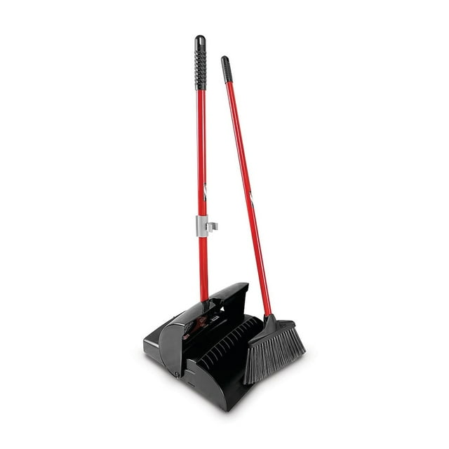Libman Lobby Broom Dustpan Closed Lid, Red Steel Handle, Soft Bristles ...