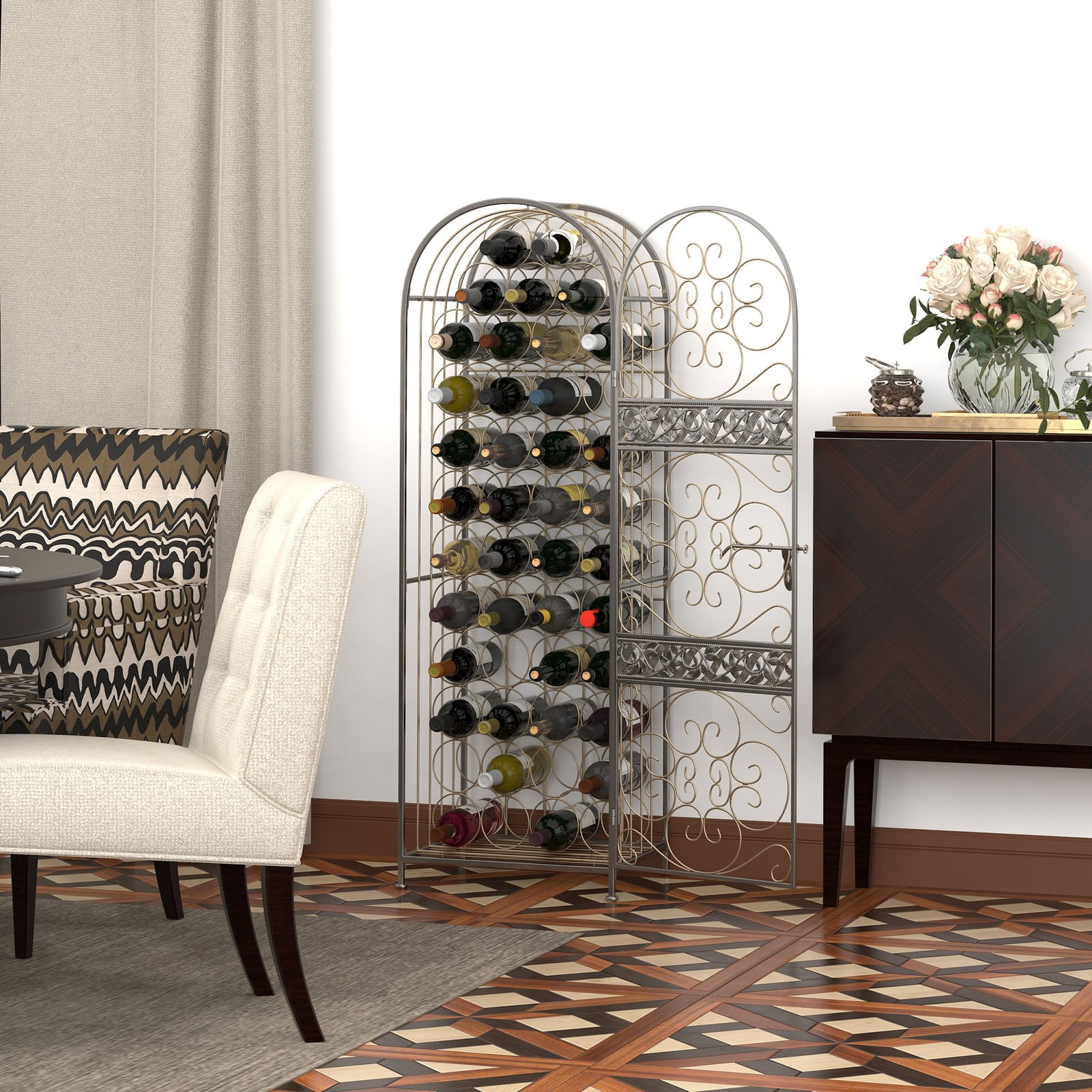 Libra 45 Bottle Large Metal Floor Freestanding Locking Wine Rack Jail ...