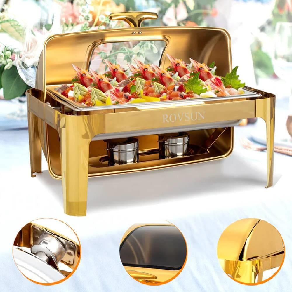 Libra 9QT Roll Top Chafing Dish Buffet Set Stainless Steel with 90/180 ...