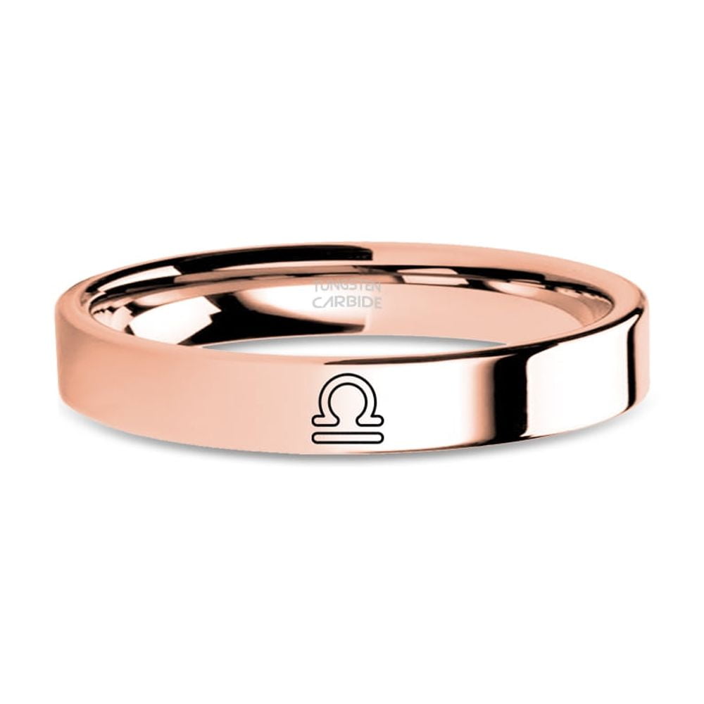 Libra Astrology Symbol Engraved Rose Gold Tungsten Wedding Band, 4mm ...