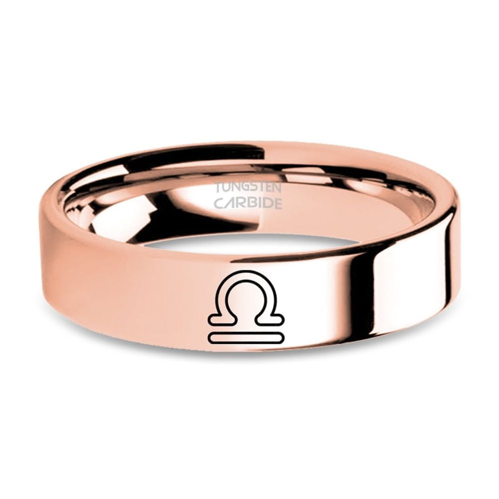 Libra Astrology Symbol Engraved Rose Gold Tungsten Wedding Band, 6mm ...