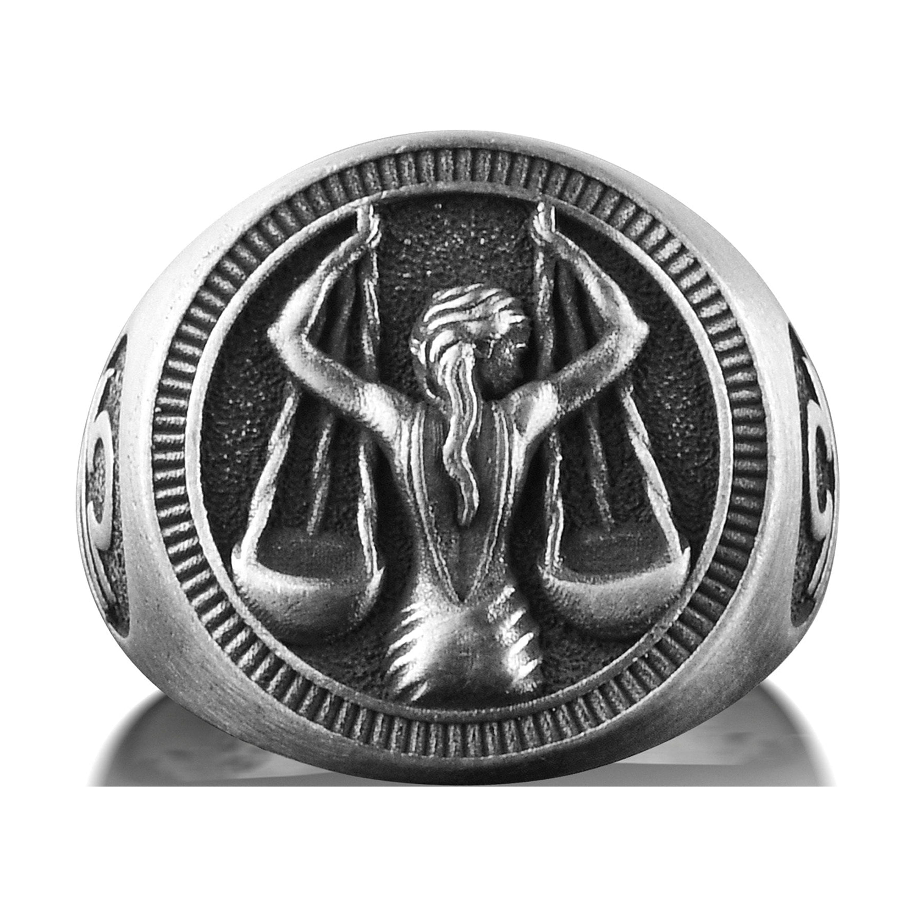 Libra Engraved Signet Ring For Men, Male Pinky Ring in Sterling Silver, Zodiac Sign Ring For ...