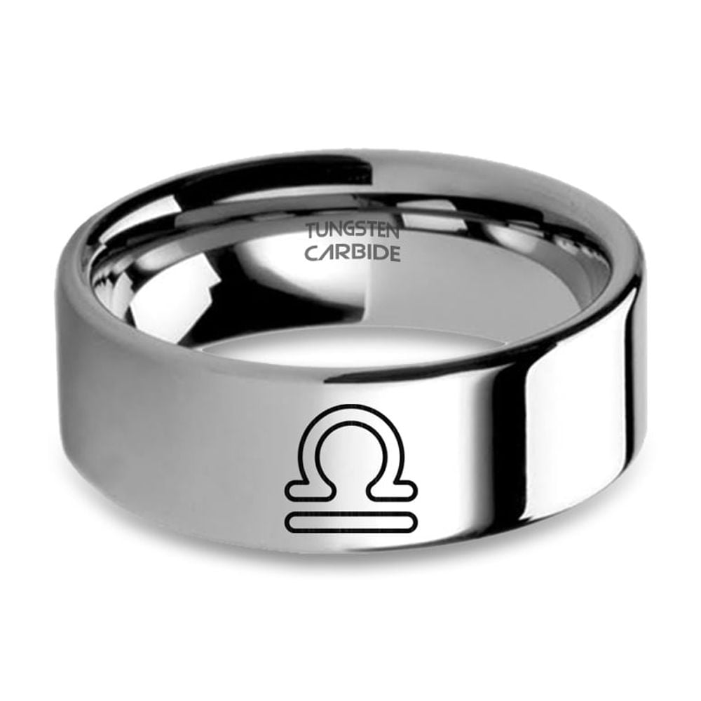 Libra Scales Astrology Sign Engraved Silver Tungsten Carbide Ring, 8mm ...